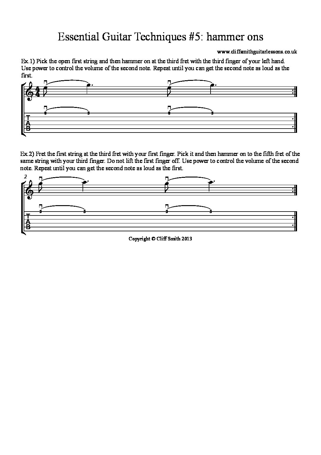 Essential Guitar Techniques #5 hammer ons - Cliff Smith Guitar Lessons