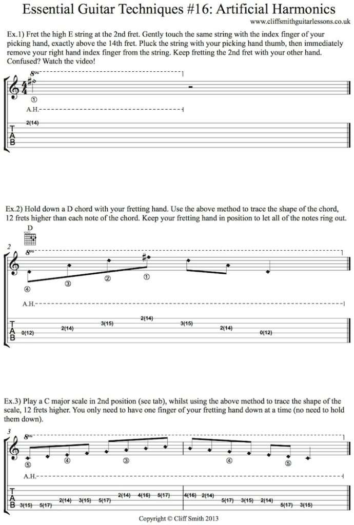 Essential Guitar Techniques #16 artificial harmonics thumbnail - Cliff ...
